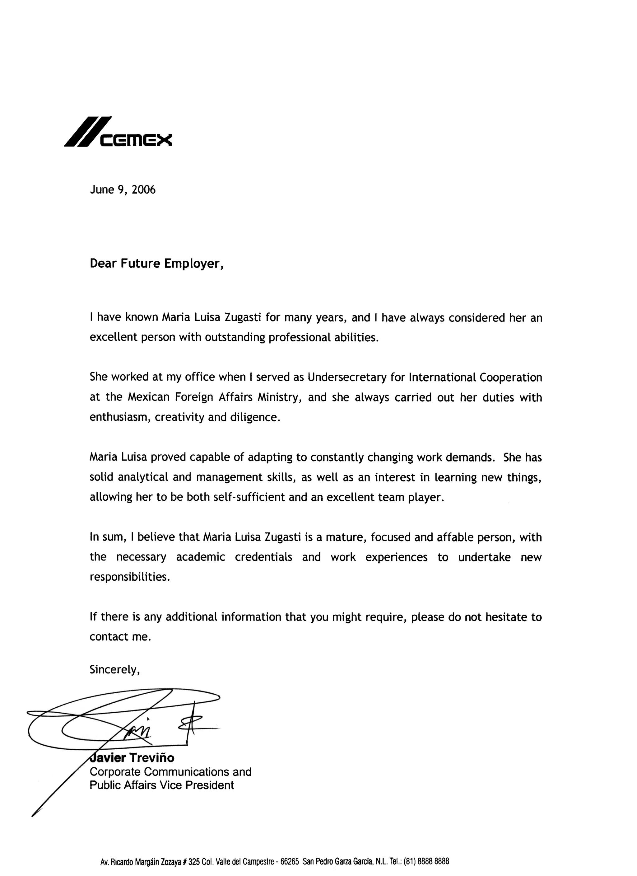 Reference Letter Javier Trevino - Zugasti | PDF