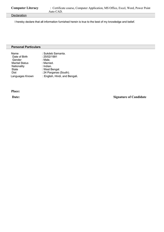 Bio Data Sukdeb Samanta | DOC