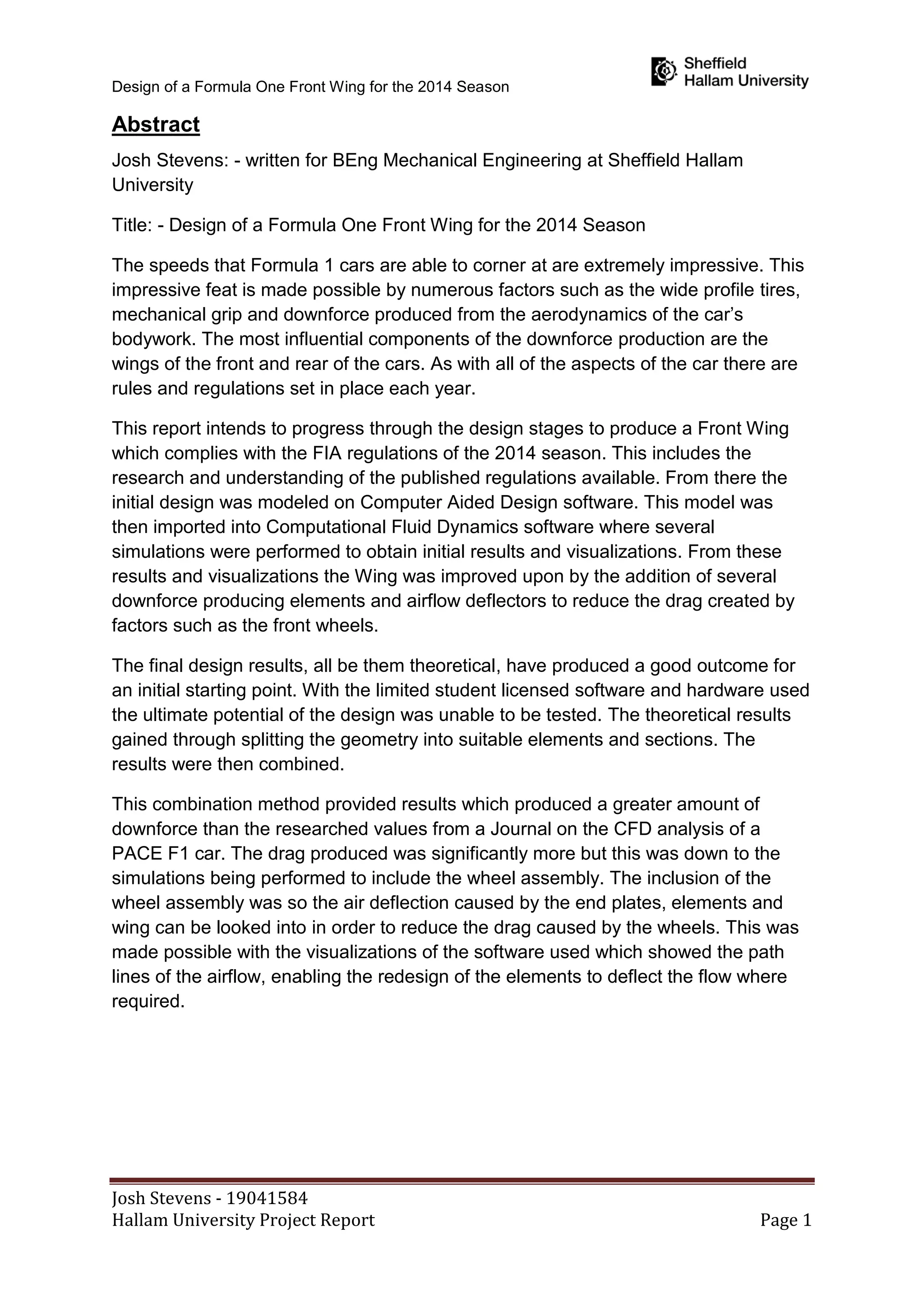 Design of a Formula One Front Wing for the 2014 Season (with ...