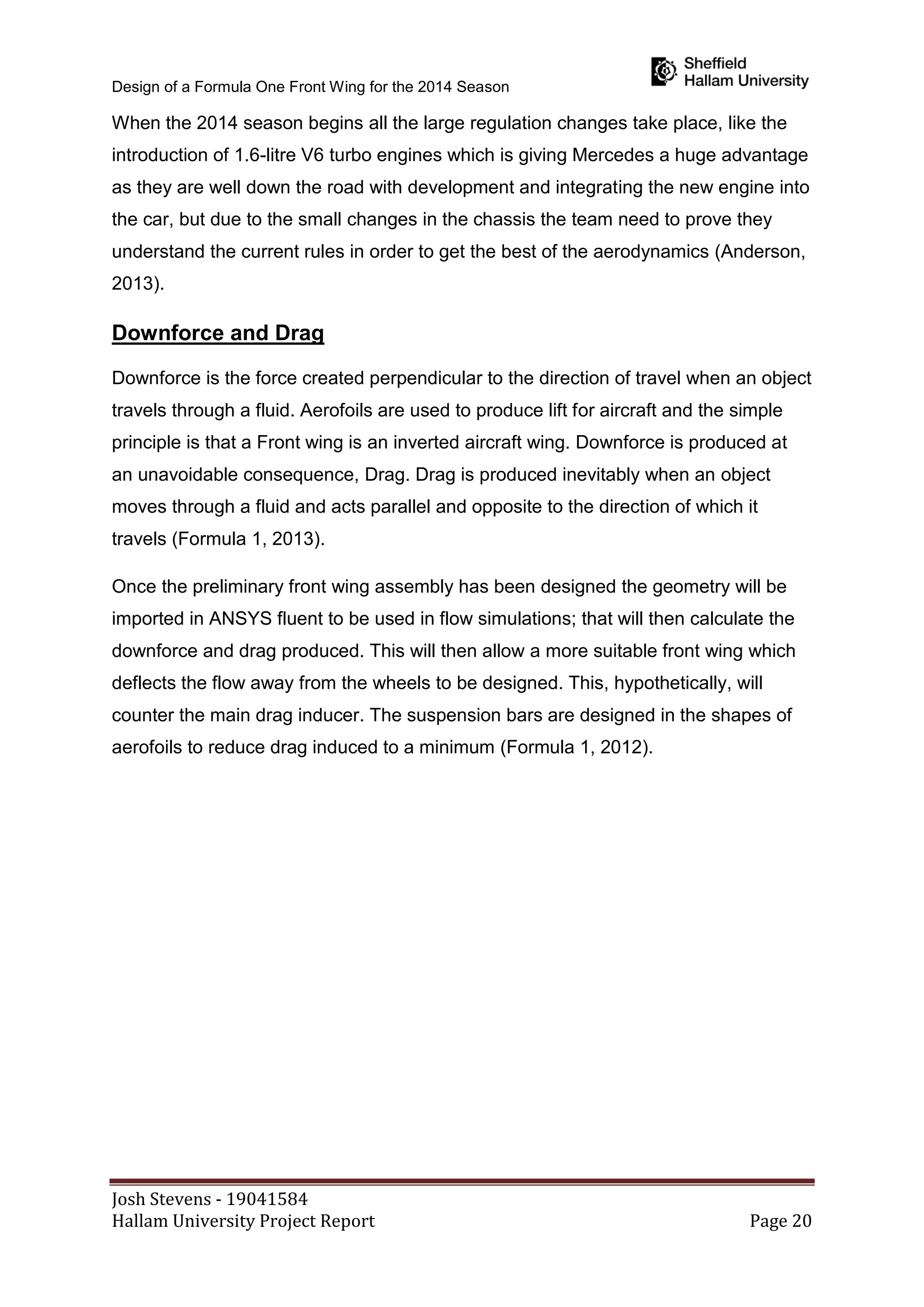 Design of a Formula One Front Wing for the 2014 Season (with ...