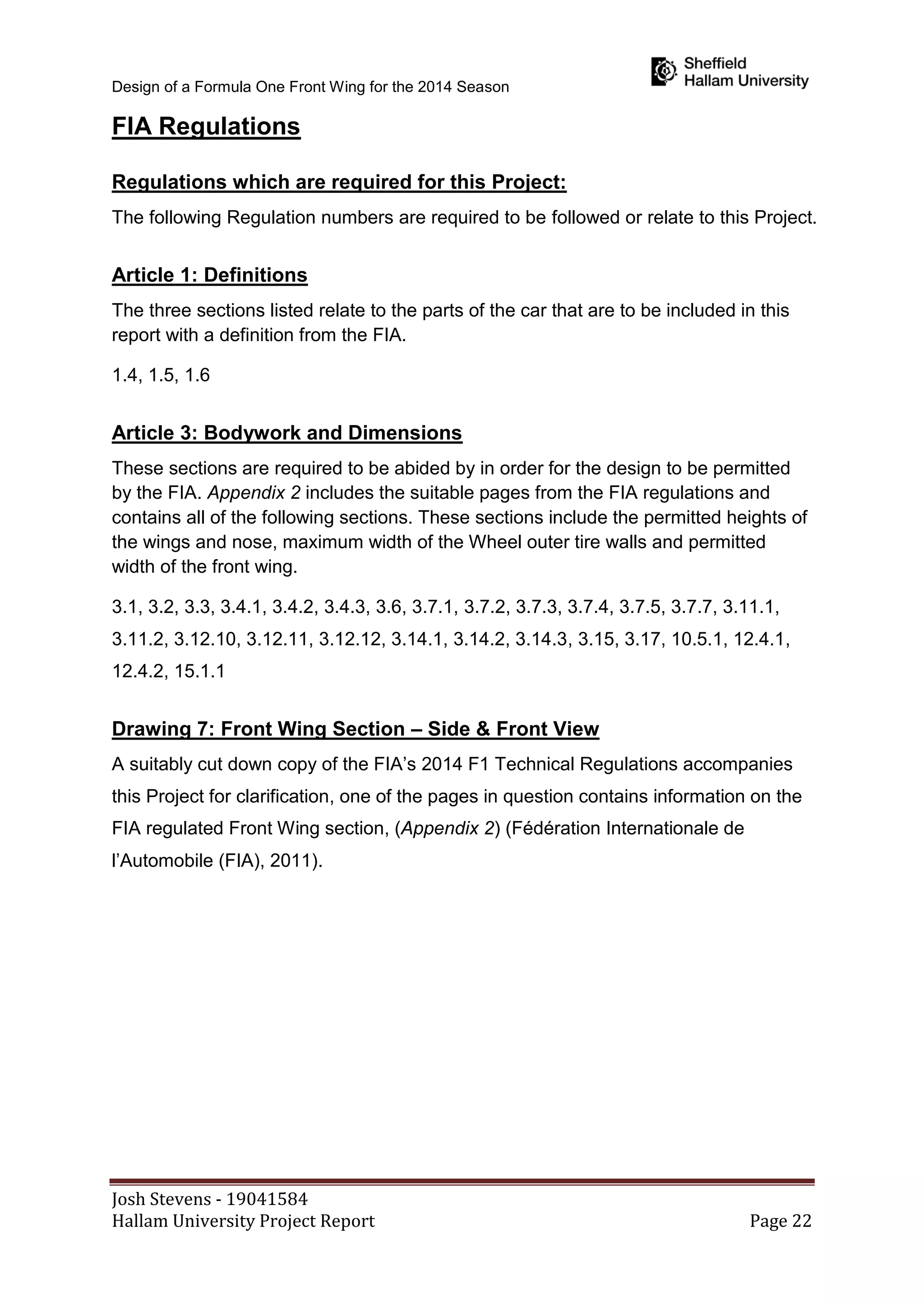 Design of a Formula One Front Wing for the 2014 Season (with ...