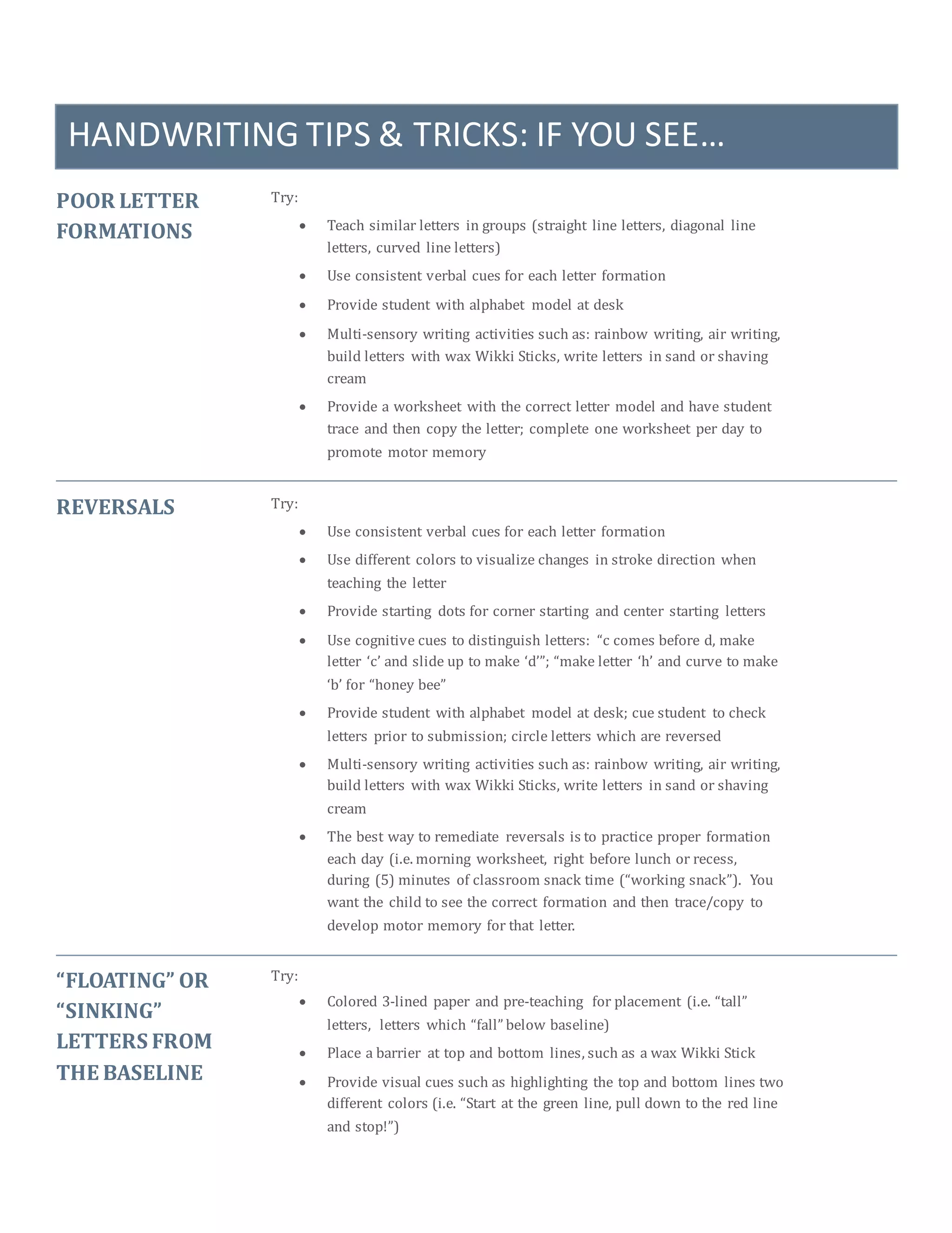 Handwriting Tip Sheet | PDF