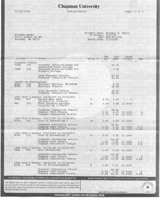 MRMyers Transcripts 2014-03 - Chapman University | PDF