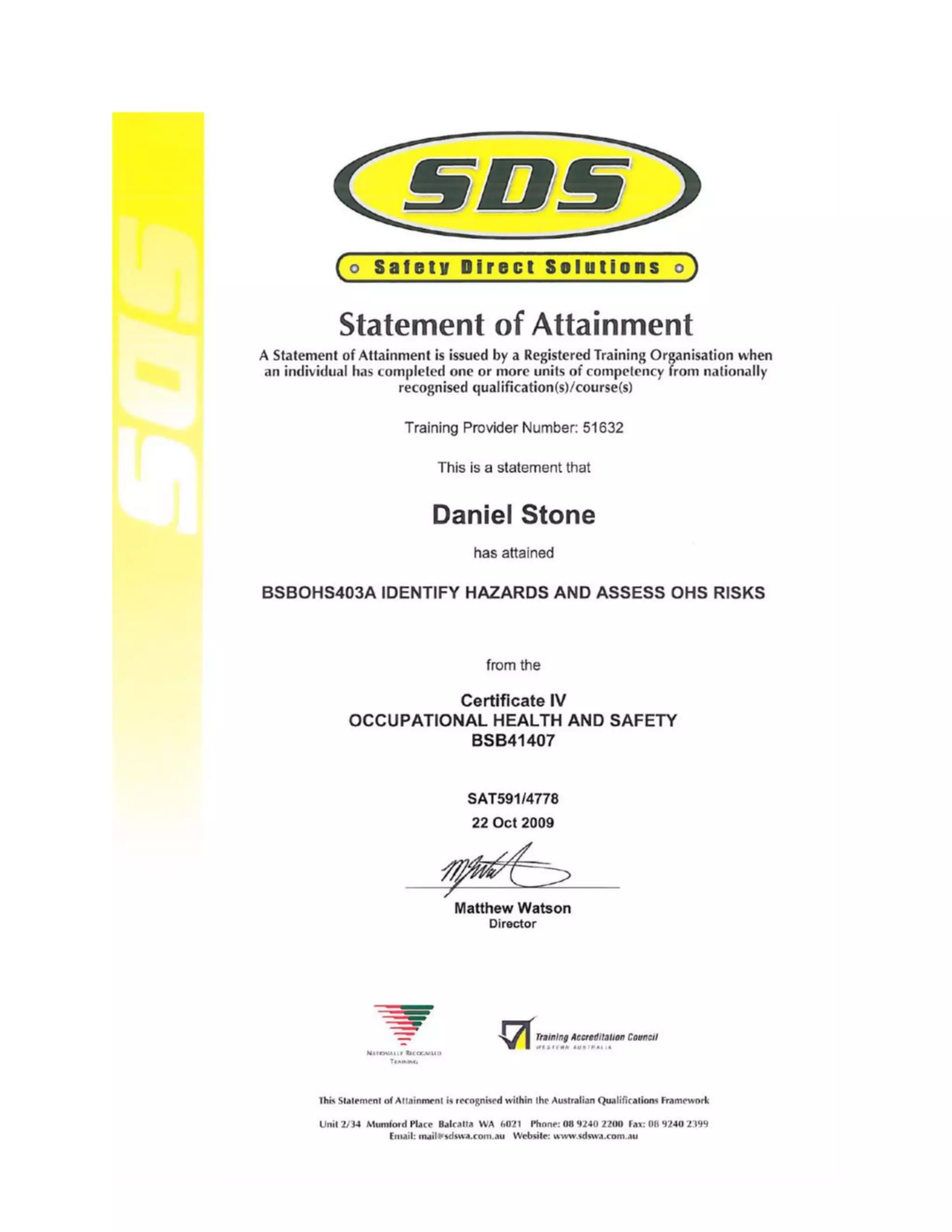 Identify Hazards and Assess OHS Risks - certificate | PDF