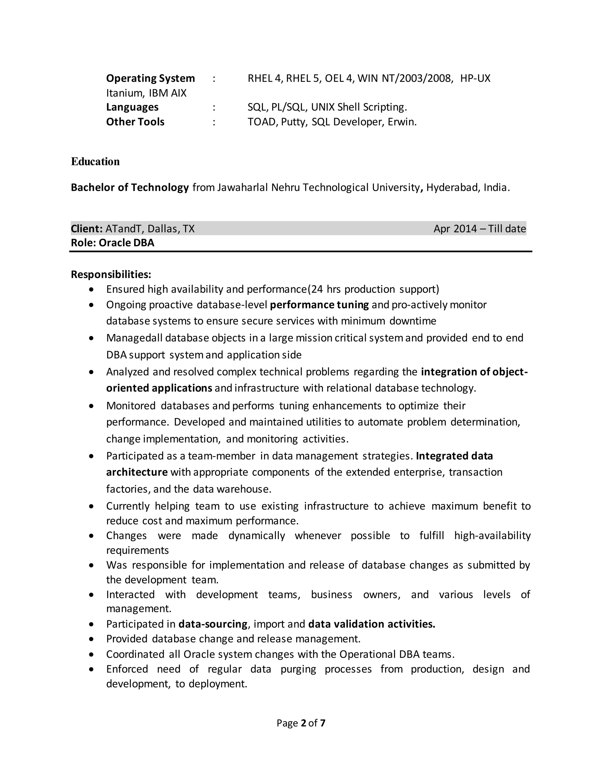 Satheesh Oracle DBA Resume | DOCX | Databases | Computer Software and ...