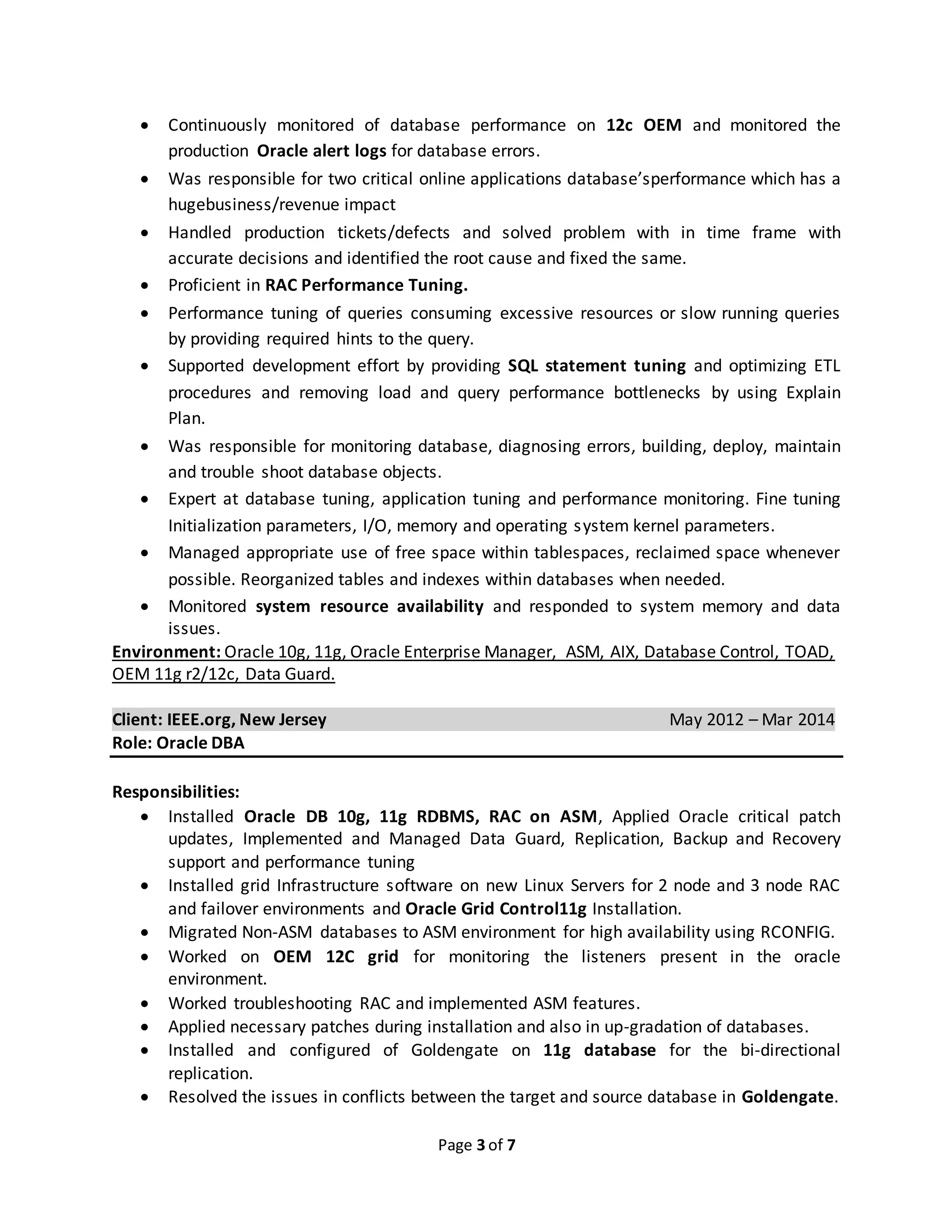 Satheesh Oracle DBA Resume | DOCX | Databases | Computer Software and ...