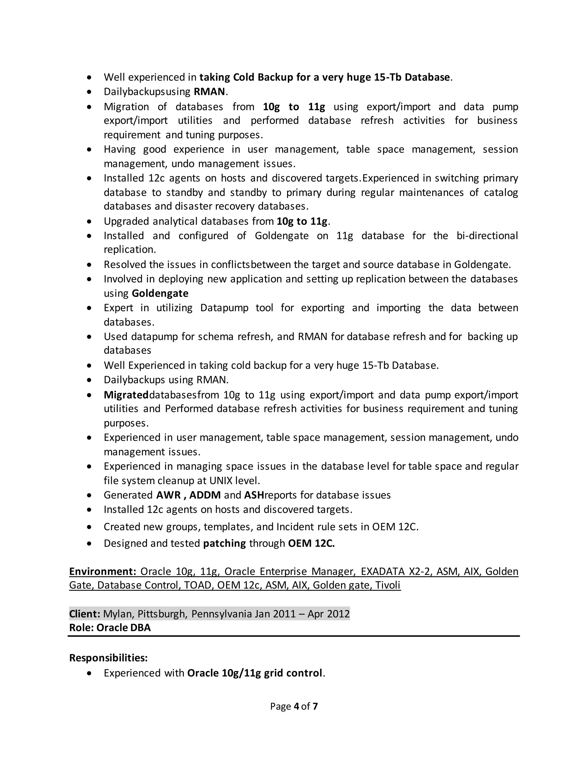 Satheesh Oracle DBA Resume | DOCX | Databases | Computer Software and ...