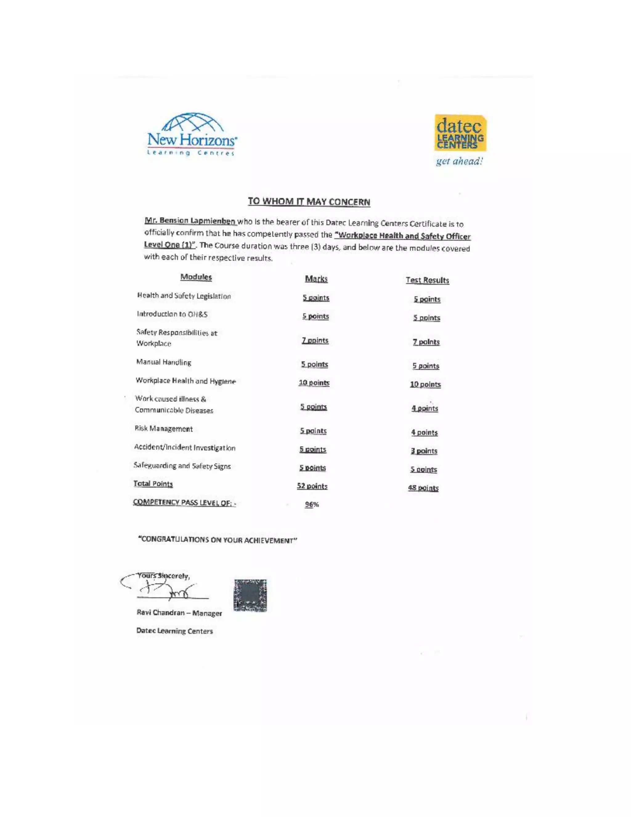 Safety Officer Level 1 Certificate | PDF