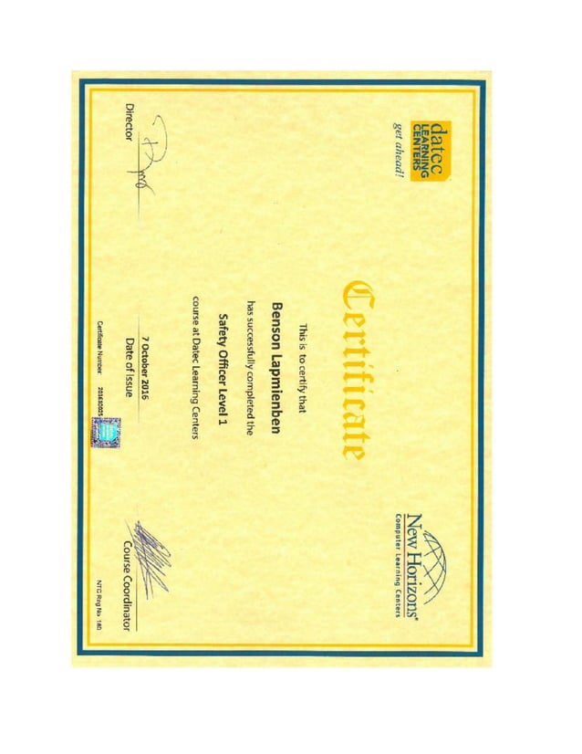 Safety Officer Level 1 Certificate | PDF