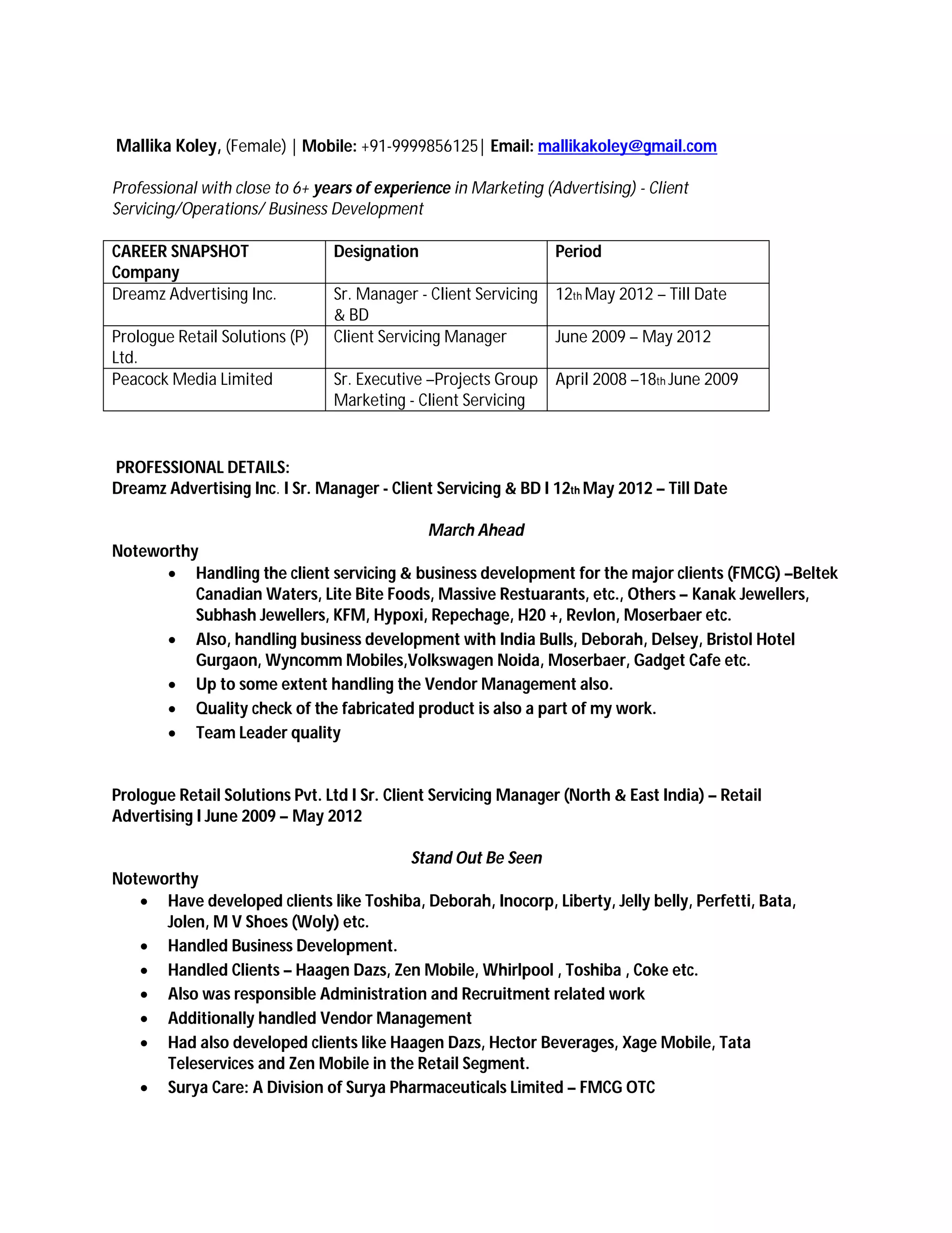 Resume - Mallika Koley | PDF