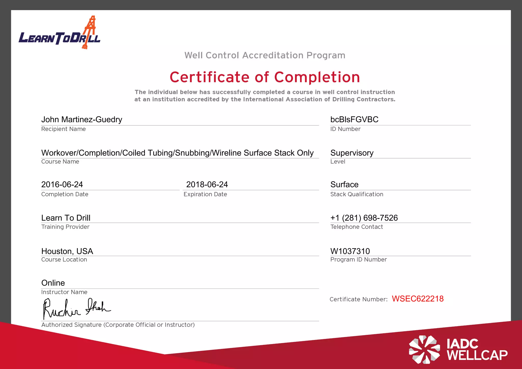 OTC6602_WellCap Certificate. Dustin Martinez-Guedry | PPT