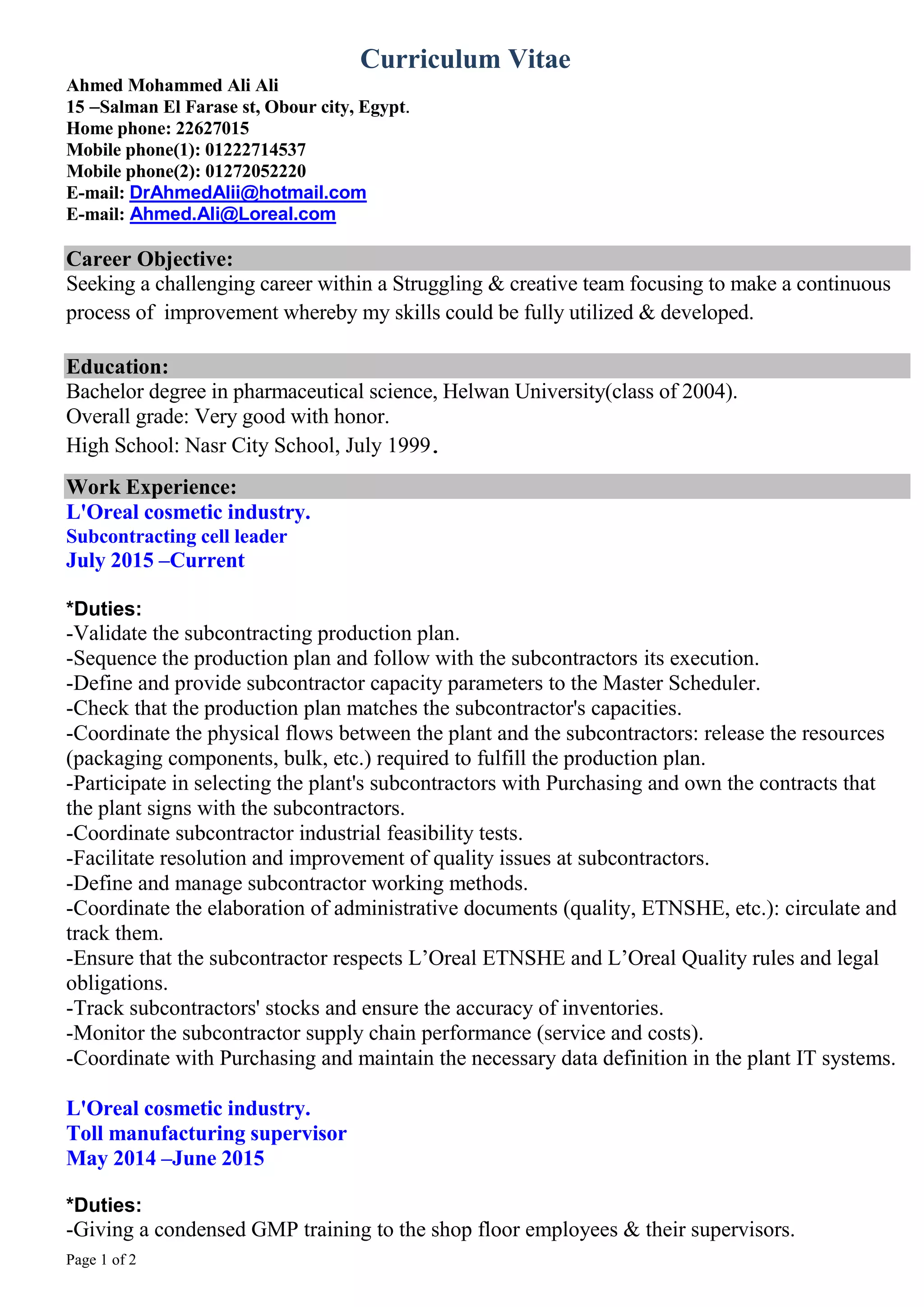 Ahmed Ali CV | PDF