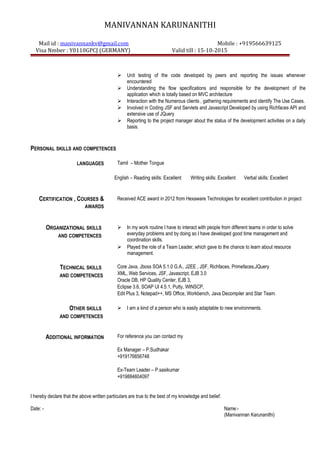 MyResume_Manivannan | DOC | Web Development | Internet
