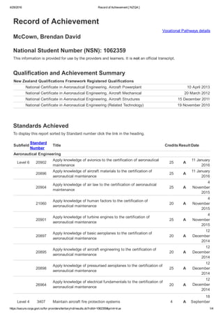 Record of Achievement [ NZQA ] BrendanMcCown | PDF