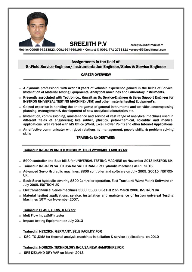BIODATA SREEJITH Sr_SERVICE & SALES SUPPORT ENGINEER | PDF | Business ...