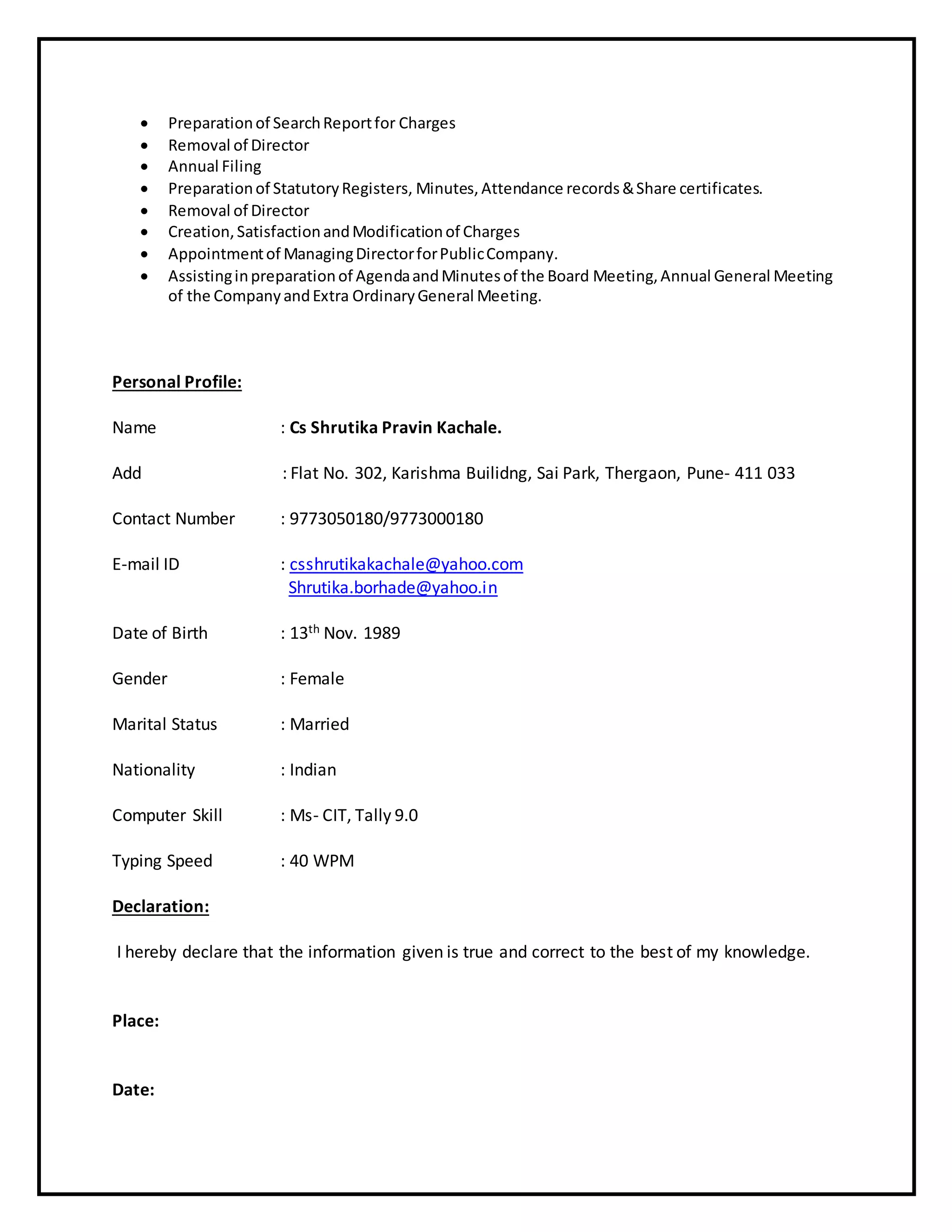 Resume_shrutika Kachale | PDF | Career Planning | Careers