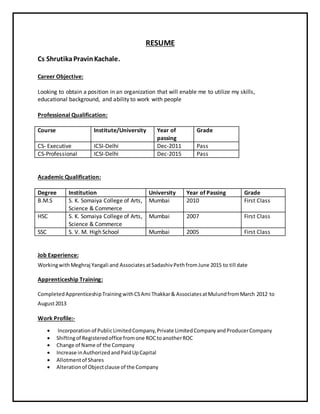 Resume_shrutika Kachale | PDF | Career Planning | Careers