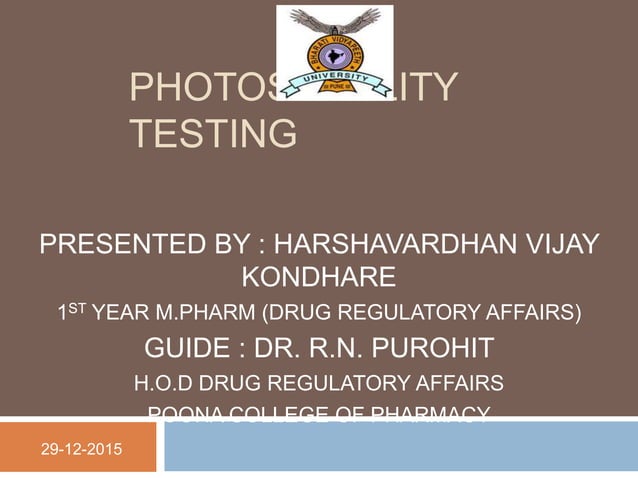 PHOTOSTABILITY TESTING SEM I SEMINAR | PPTX | Skin and Dermatology ...