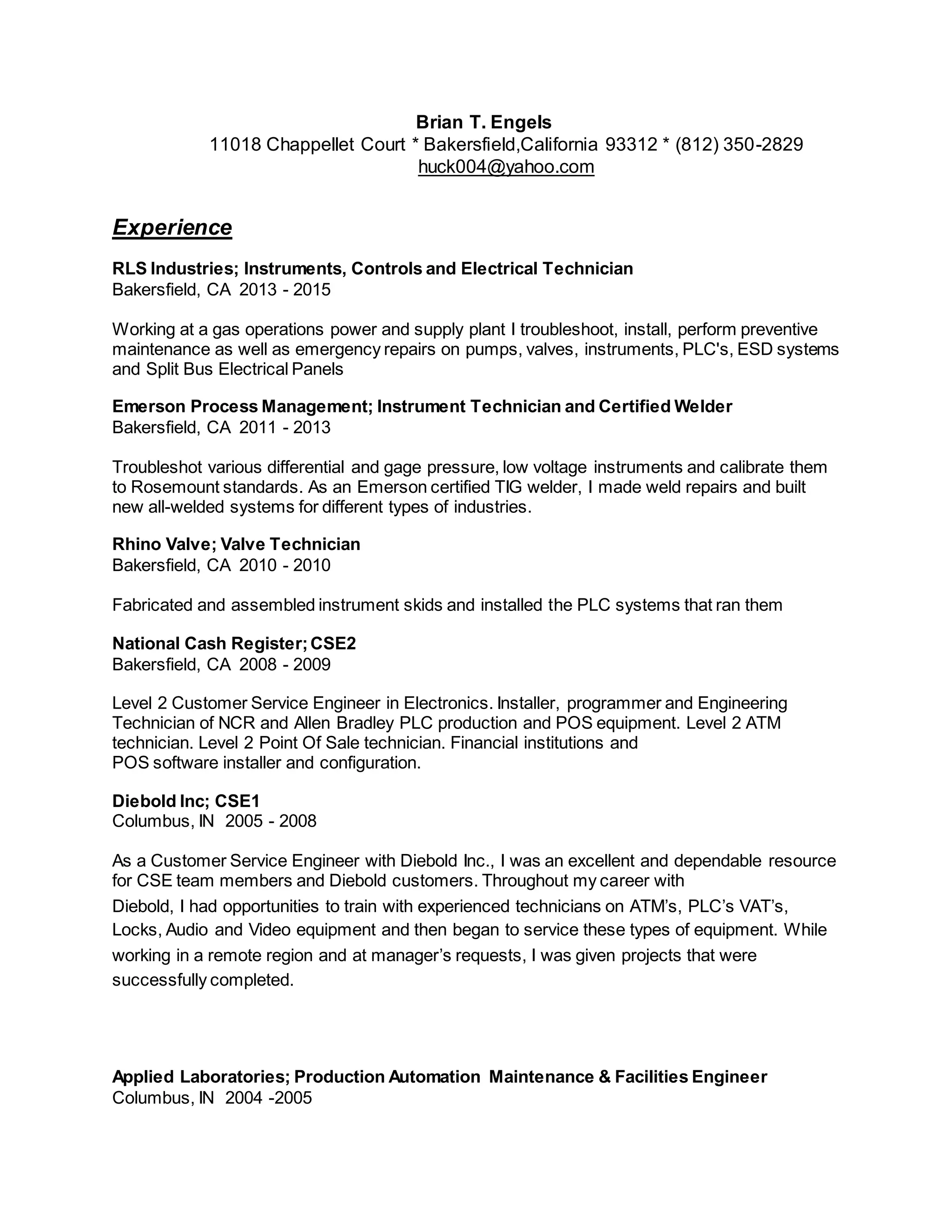 Brian resume 2015 | DOCX