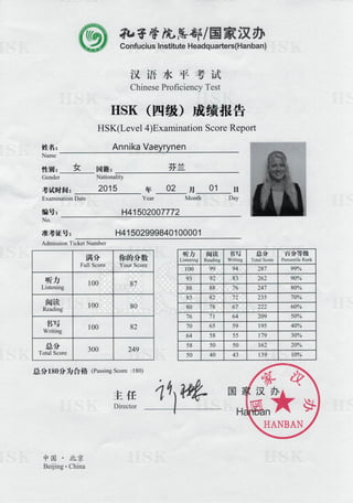 HSK 4 Examination Score Report | PDF