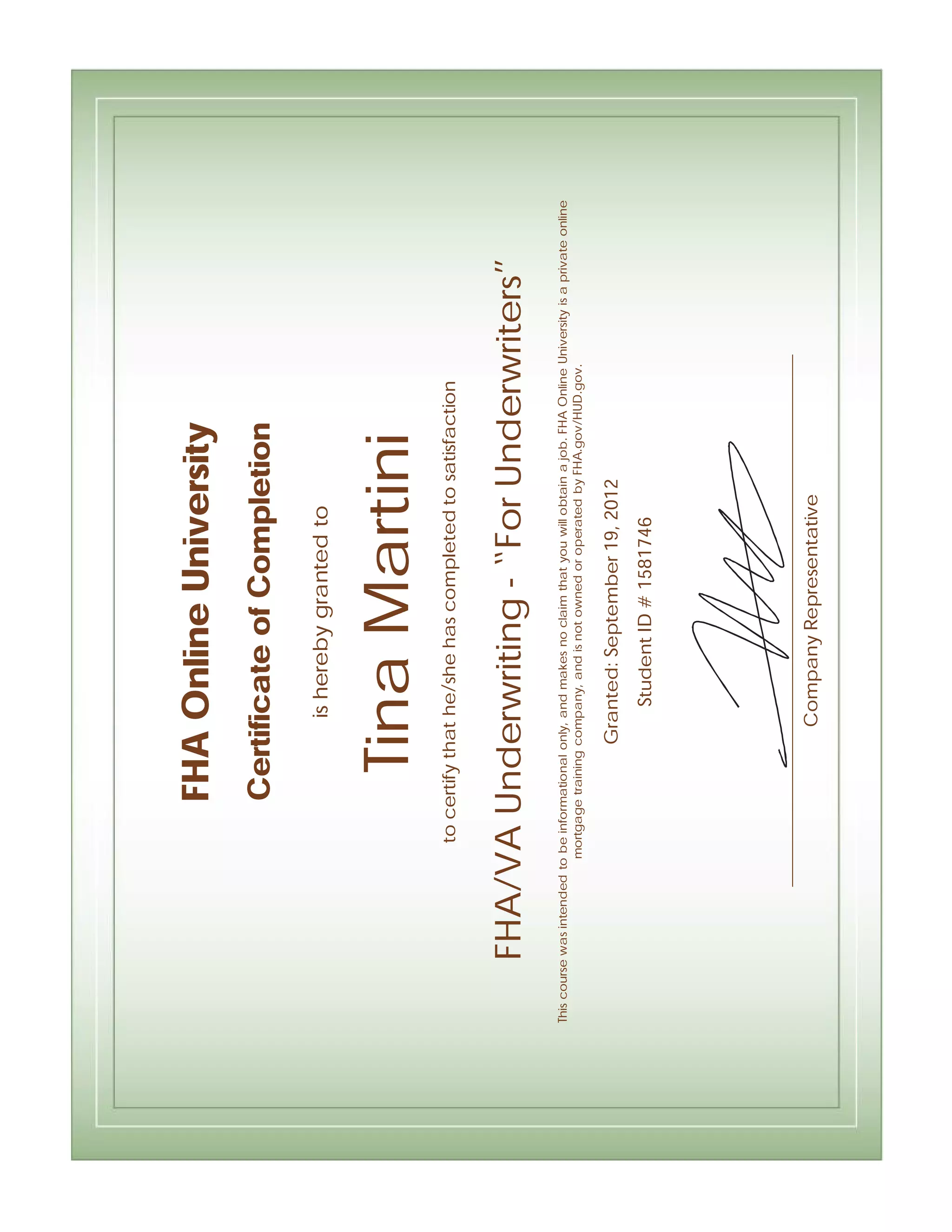 Certificate - Tina Martini - VA | PDF
