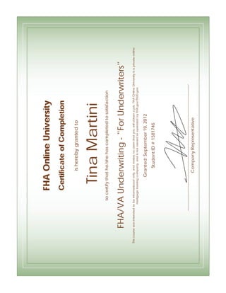 Certificate - Tina Martini - VA