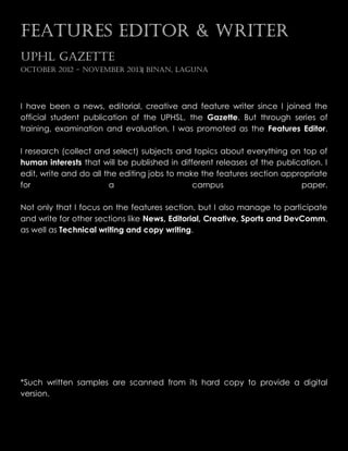 Features-Lifestyle Editor Portfolio | PDF