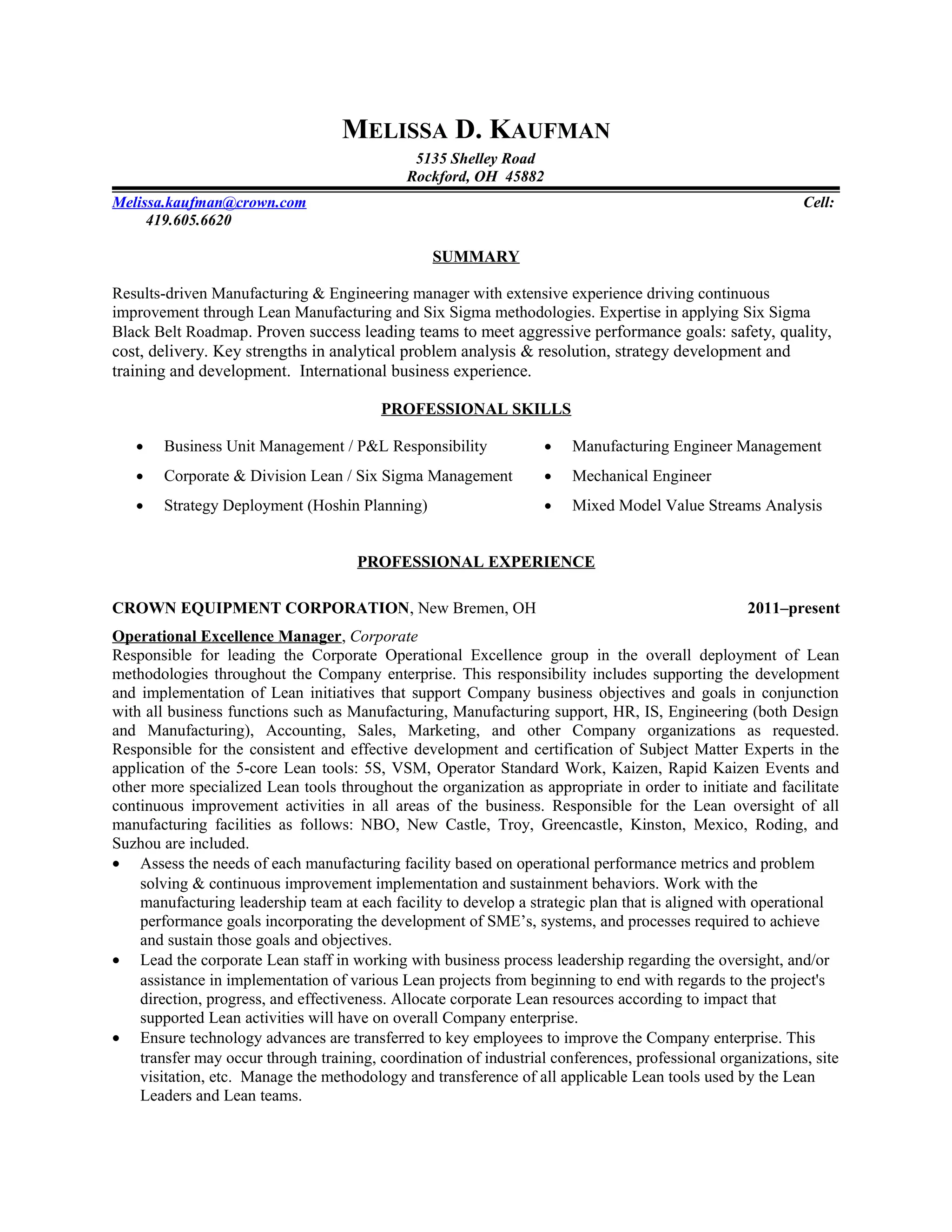 Resume - Melissa Kaufman 7-26-16 | PDF