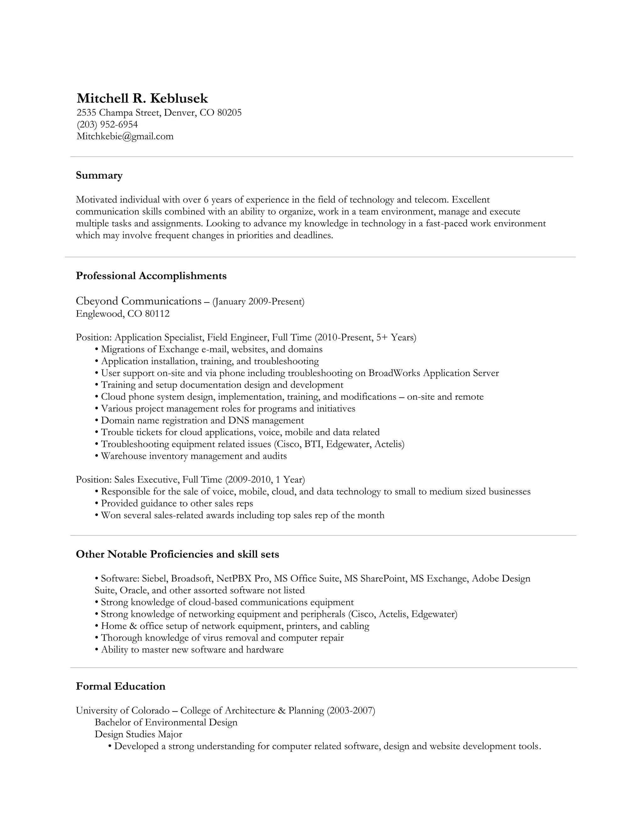 Mitchell Keblusek - Resume | PDF