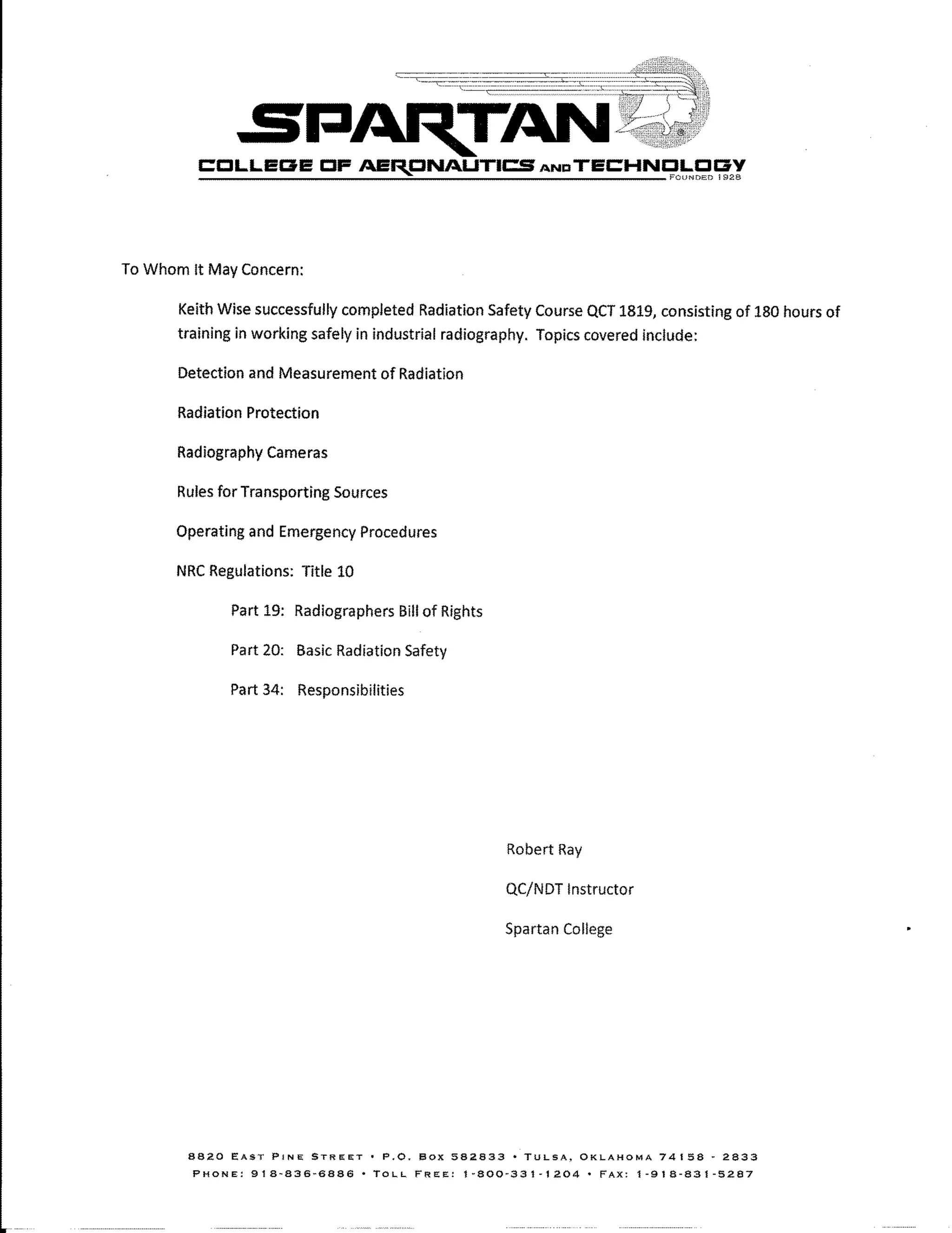 Radiation Safety Letter | PDF