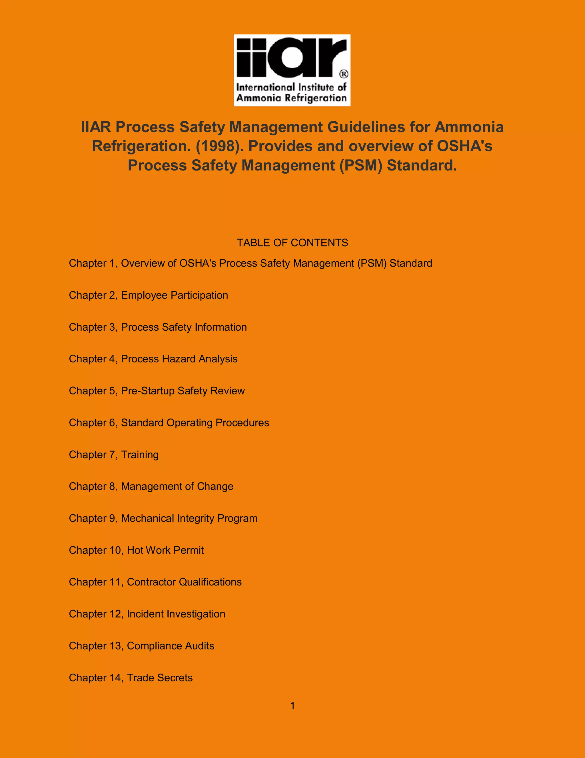 IIAR Process Safety Management Guidelines for Ammonia Refrigeration | PDF