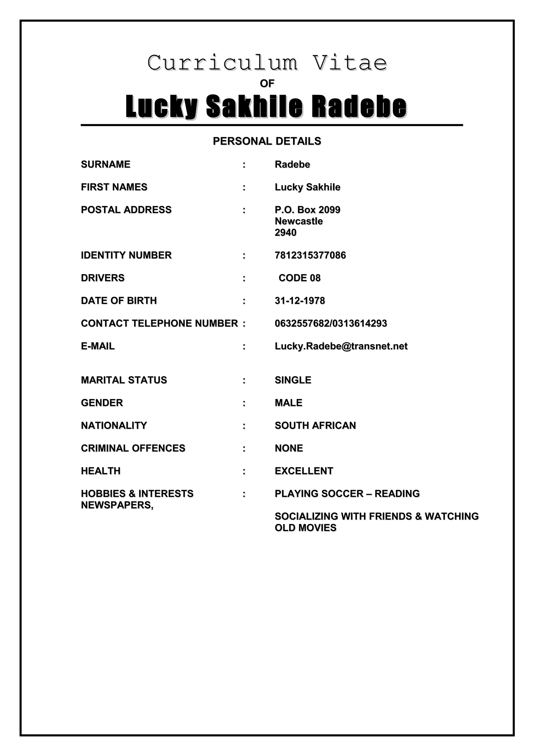 LUCKY CV | DOC | Soccer | Sports