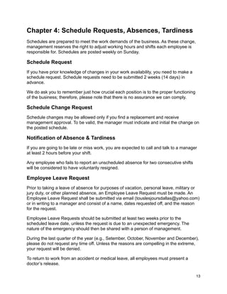 Tous Les Jours Employee Handbook (Updated) | PDF