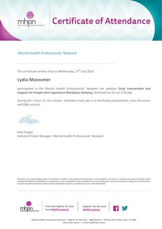 MHPN webinar certificate of attendance | PDF