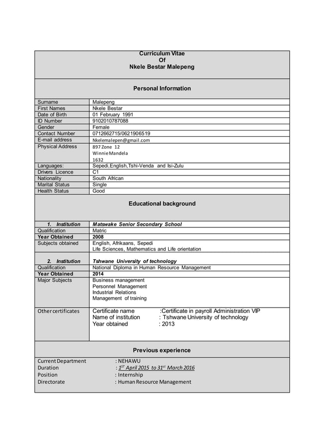 nkele current cv | DOCX