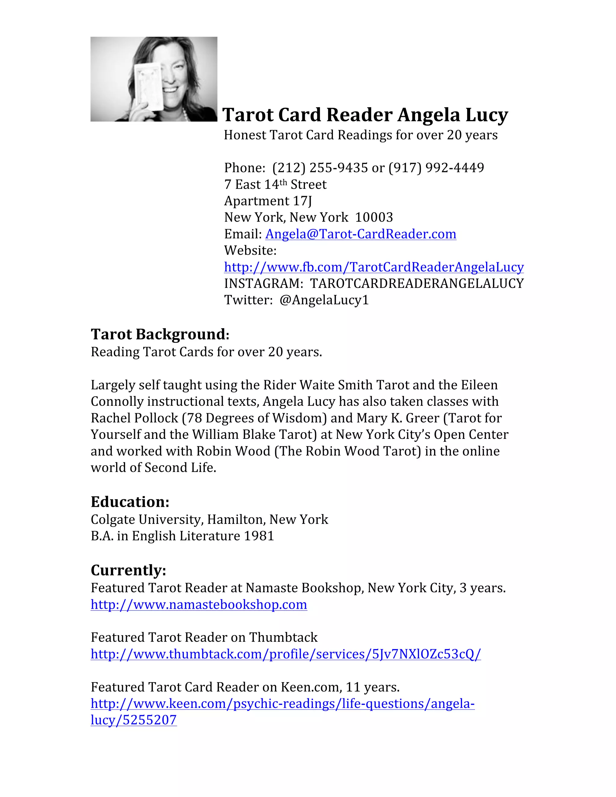 Resume Tarot Card Reader Angela Lucy | PDF
