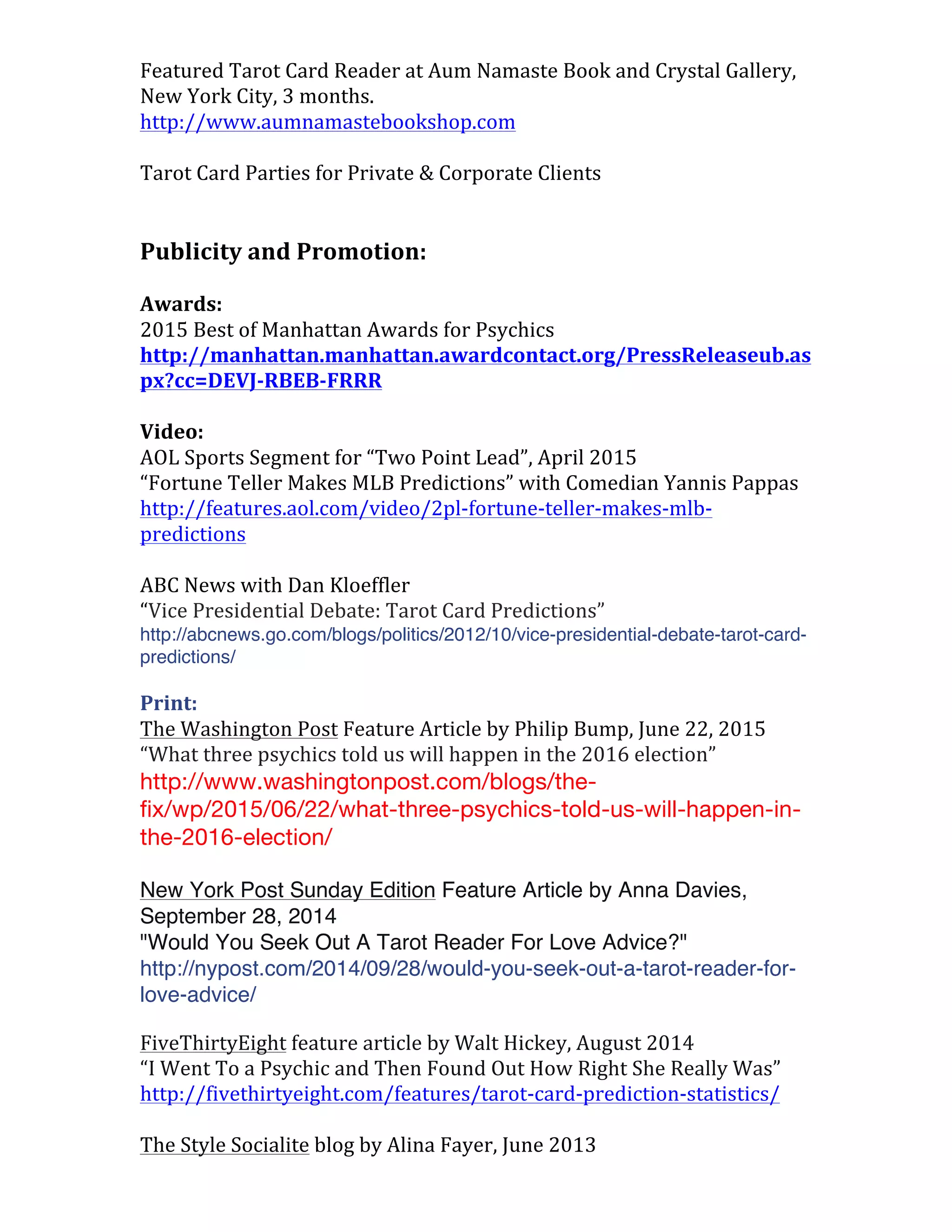 Resume Tarot Card Reader Angela Lucy | PDF