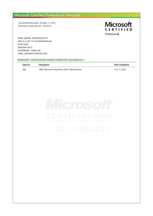 Sanil Microsoft Certificate | PDF