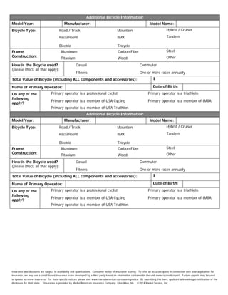 Bicycle Quote Sheet | PDF