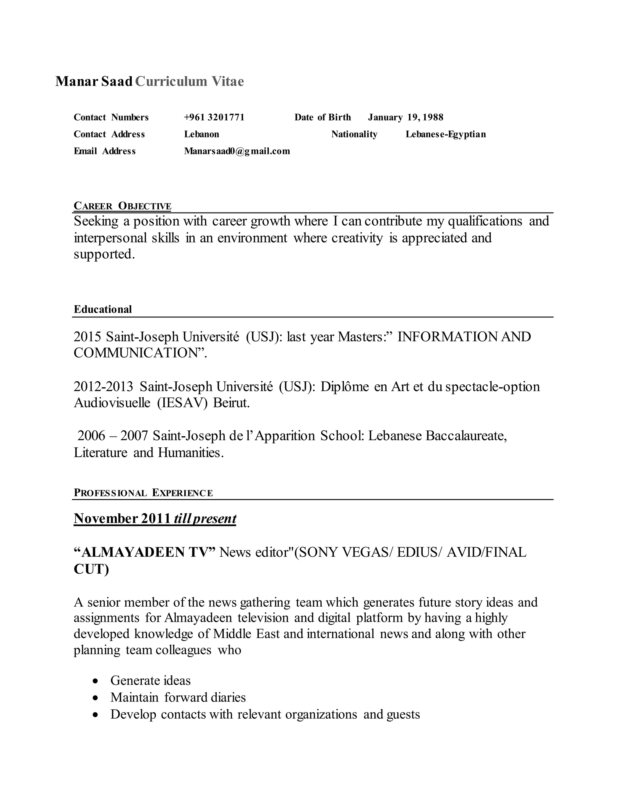 Manar Saad elmasri cv.. | PDF