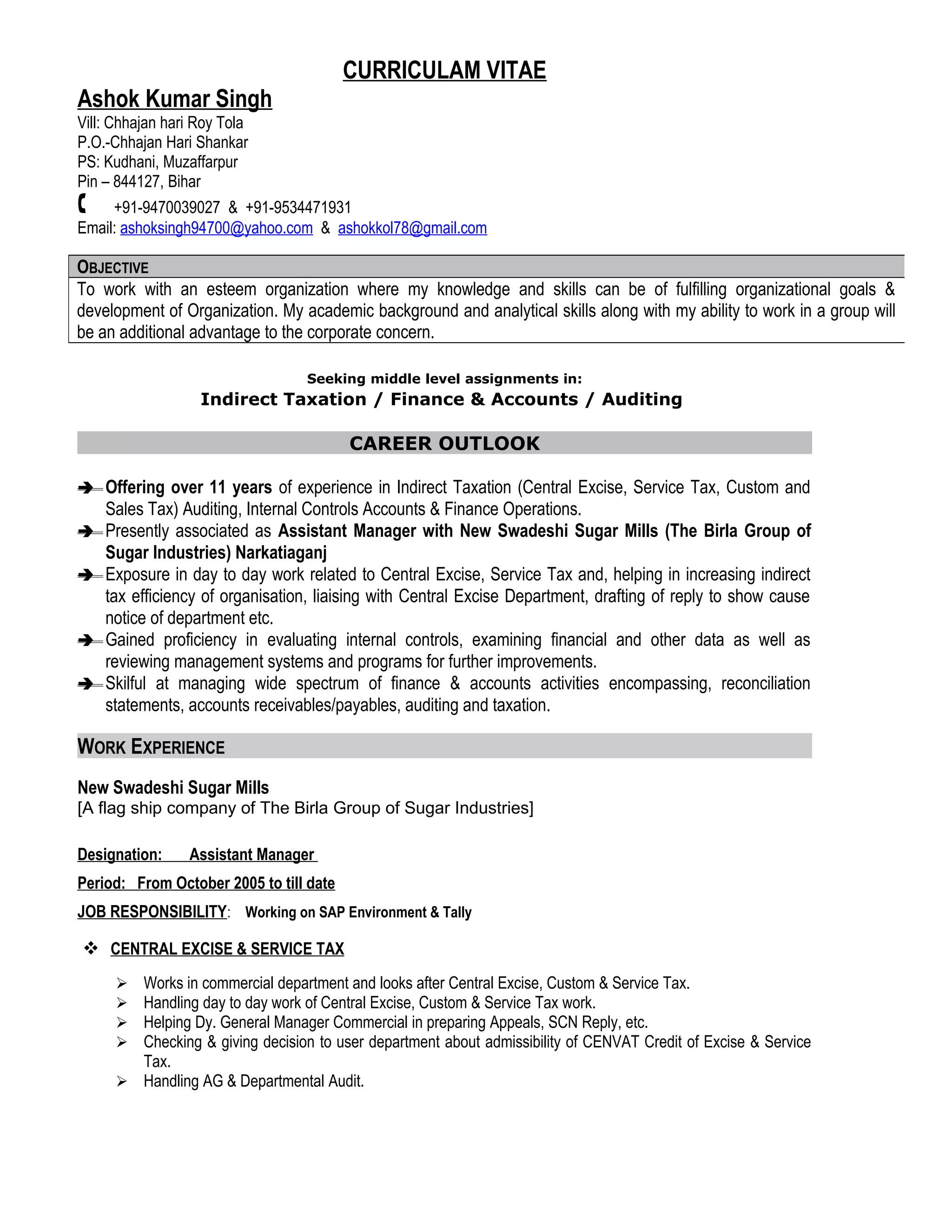 Ashok singh resume | DOC