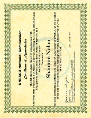 2015 UNESCO Certificate and Letter | PDF