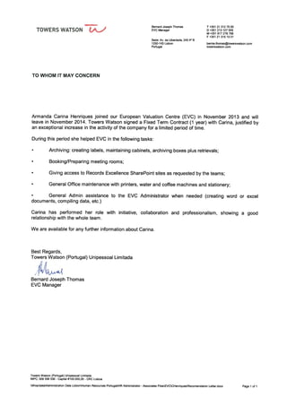 Towers Watson Recommendation letter | PDF