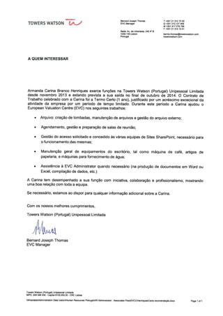 Towers Watson Recommendation letter | PDF