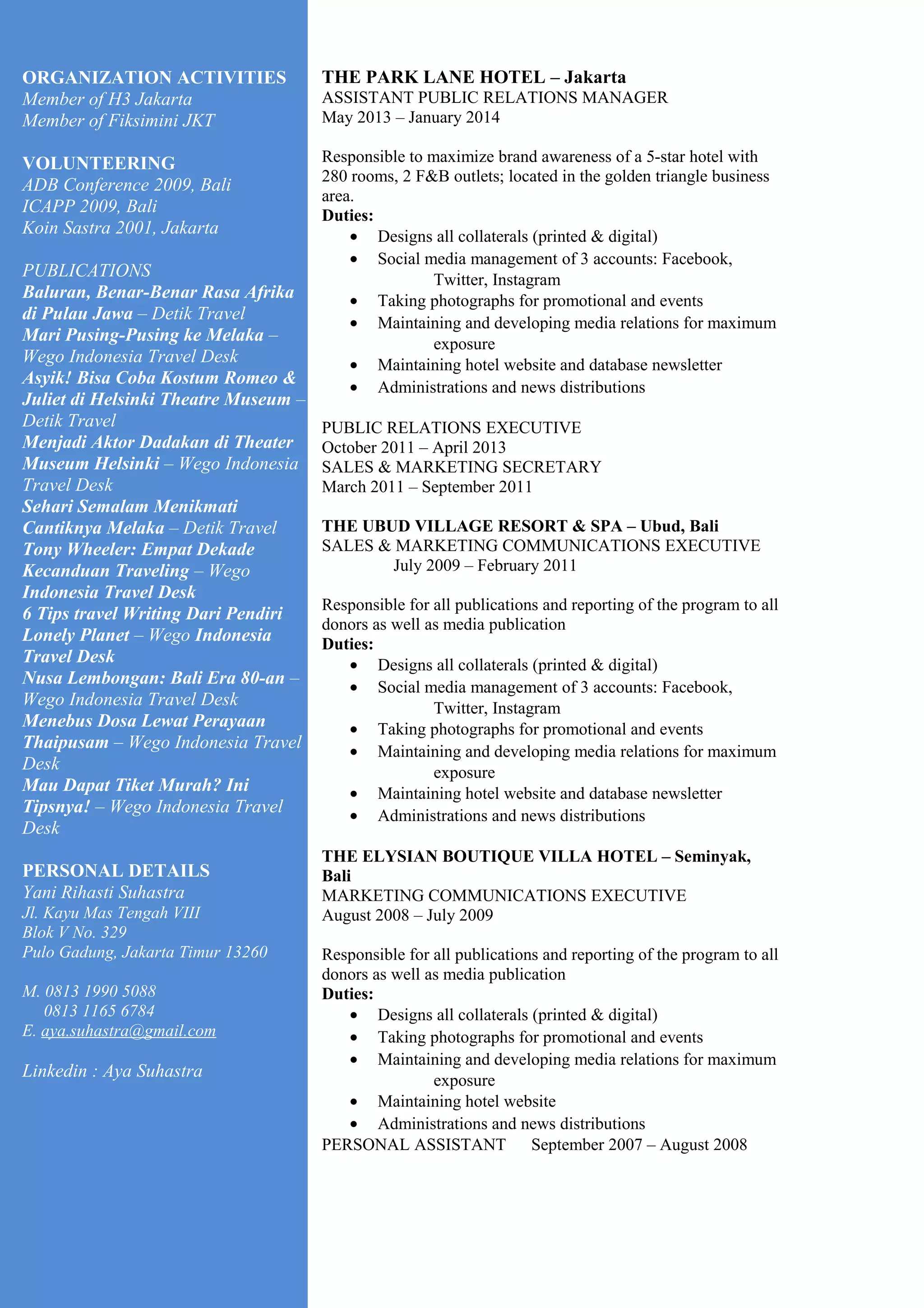 CV Aya 2015 | DOC | Marketing and Advertising | Business