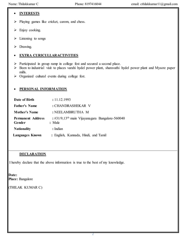 thilak resume | DOCX | Careers