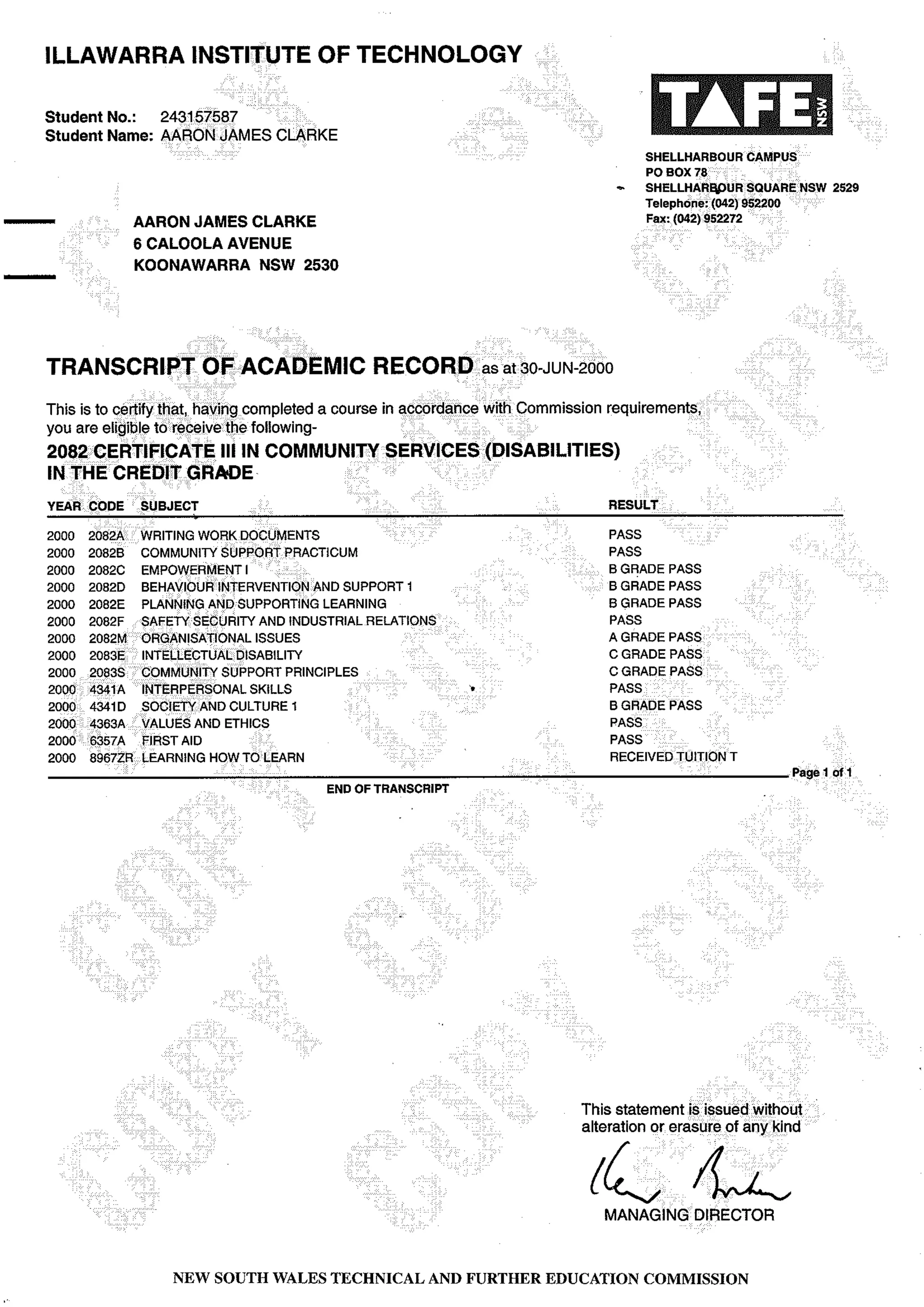 tafe transcripts | PDF