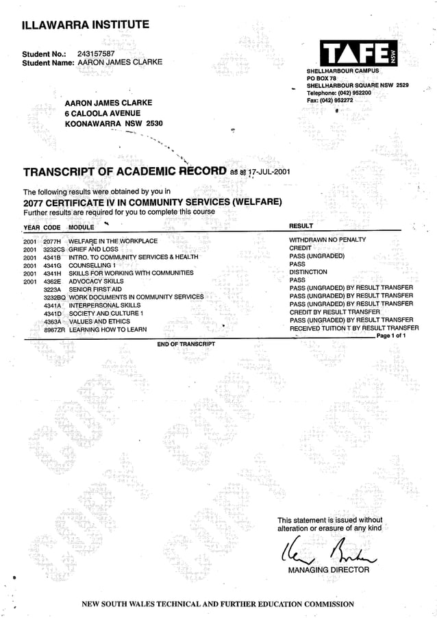 tafe transcripts | PDF