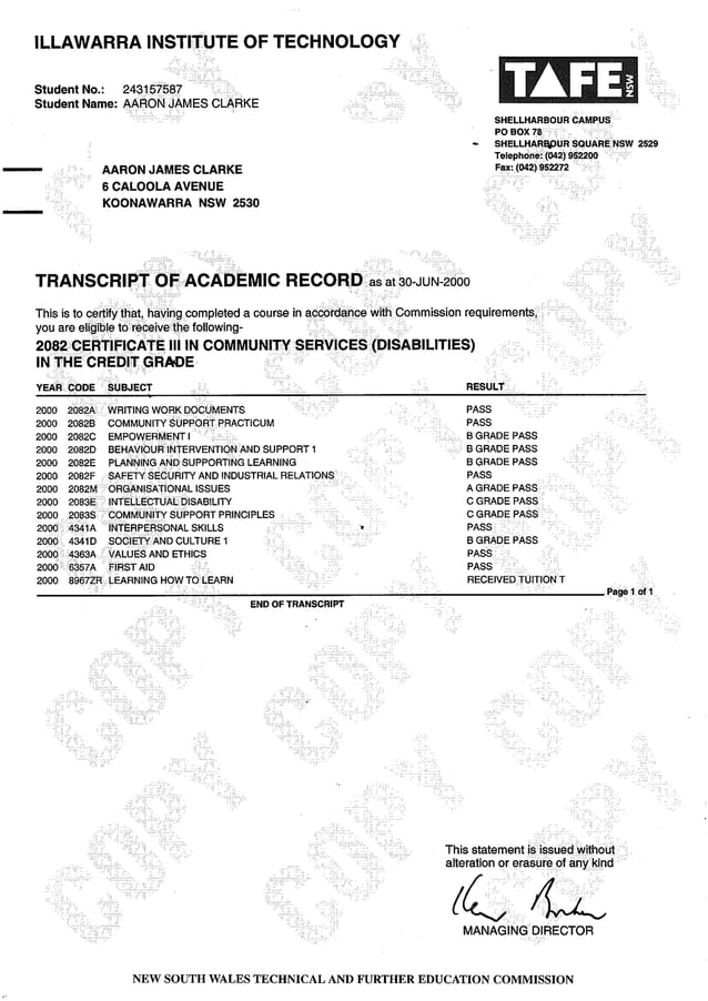 tafe transcripts | PDF