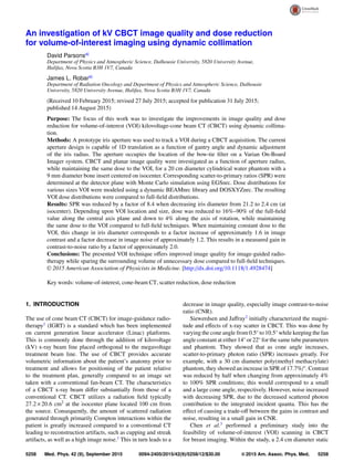 Parsons and Robar, An investigation of kV CBCT image quality and dose reduction for volume-of ...